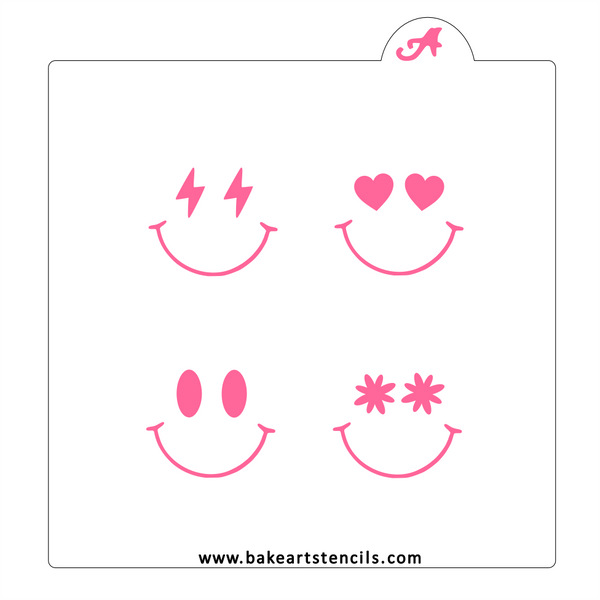 Smiley Faces Oreo Stencil - bakeartstencils