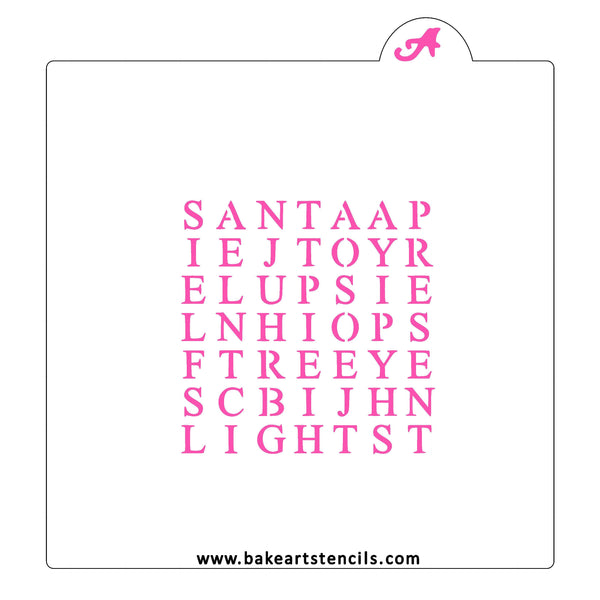Christmas Word Search Cookie Stencil - bakeartstencils